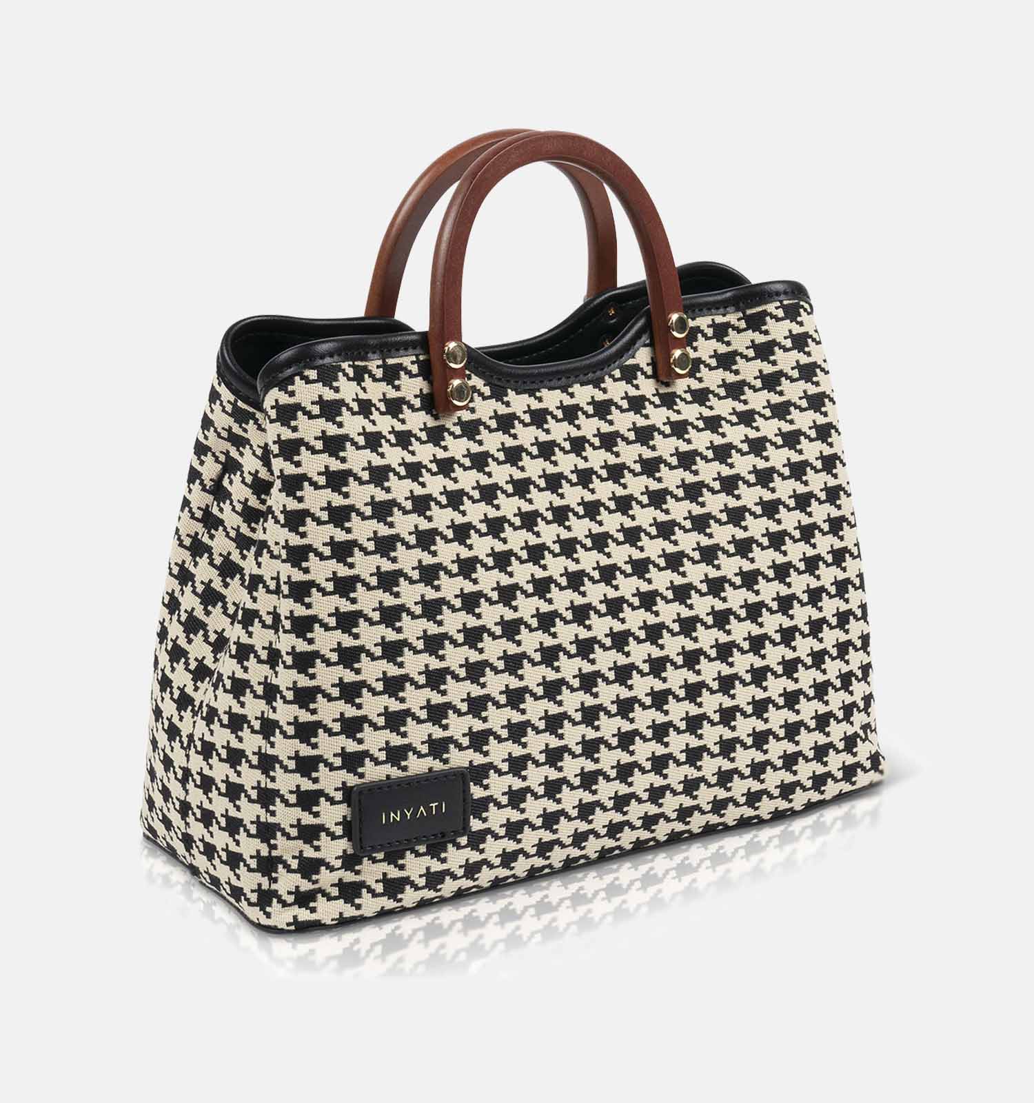 Inyati Inita Tweed Zwarte Handtas met riem | Dames Handtassen